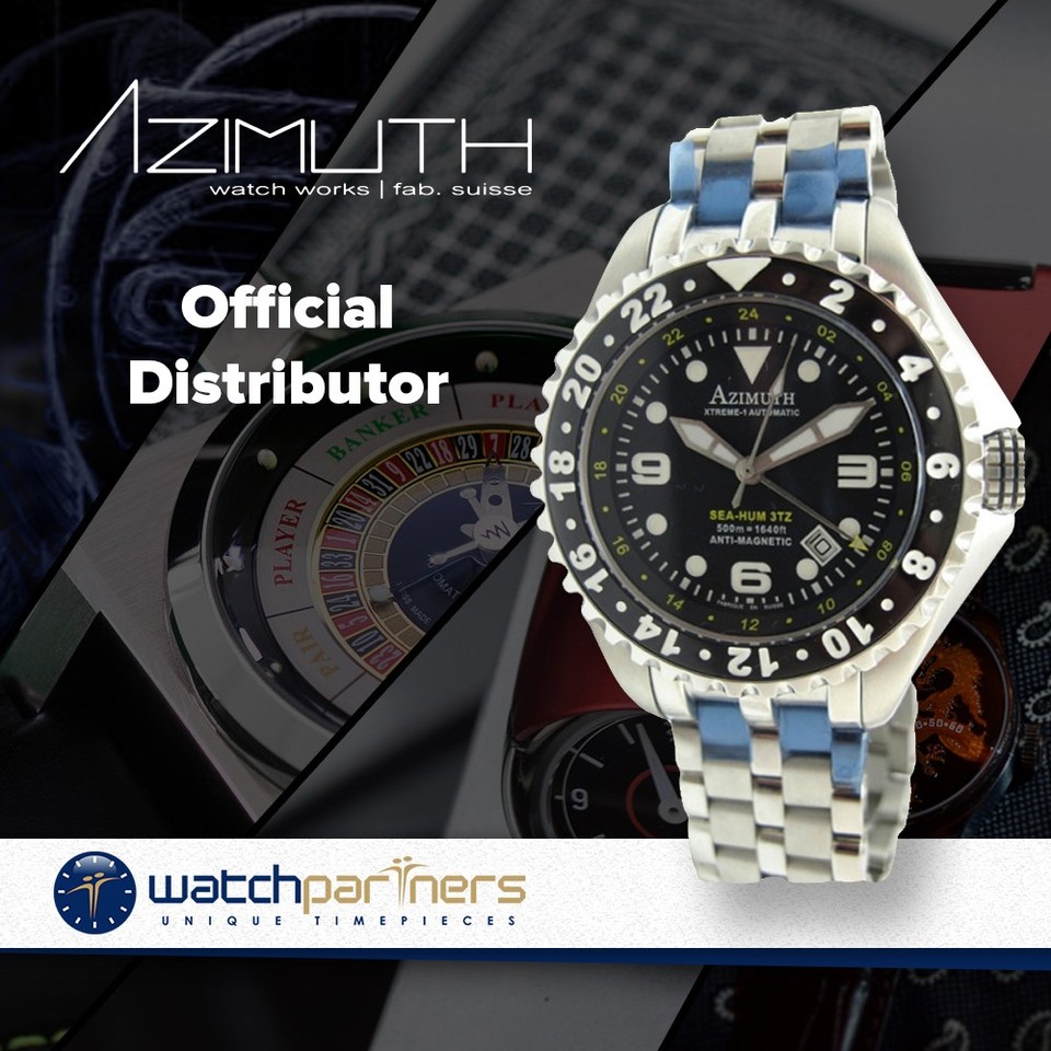 SWISS AZIMUTH XTREME-1 SEA-HUM 3TZ WATCH SS BRACELET 3 TIME ZONE 500m ...