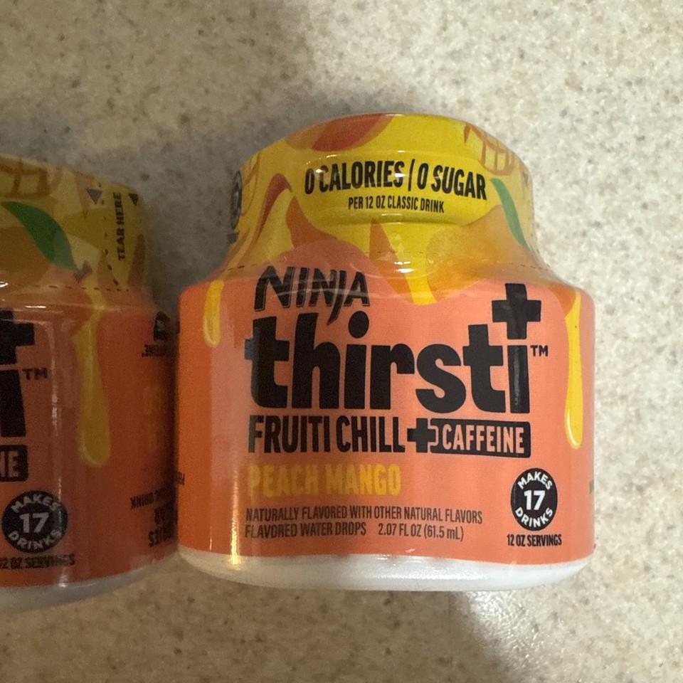 Ninja Thirsti Peach Mango Flavored Water Drops 50mg Caffeine 0 Calorie ...