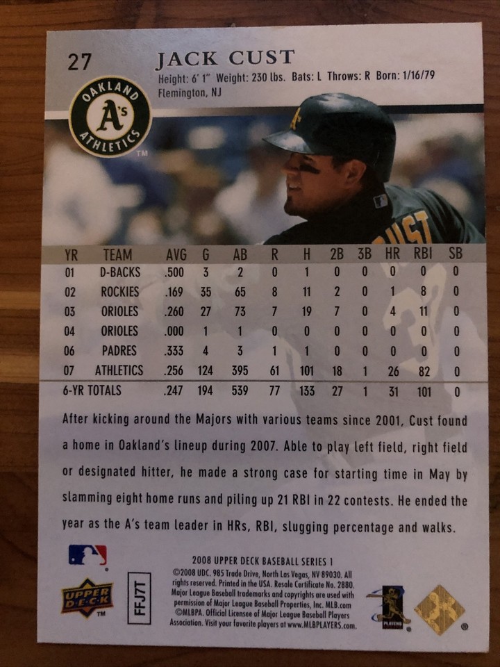 2008 Upper Deck - #27 Jack Cust | eBay