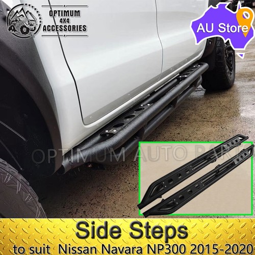 Black Steel Side Steps Running Boards suits Nissan Navara D23 NP300 ...
