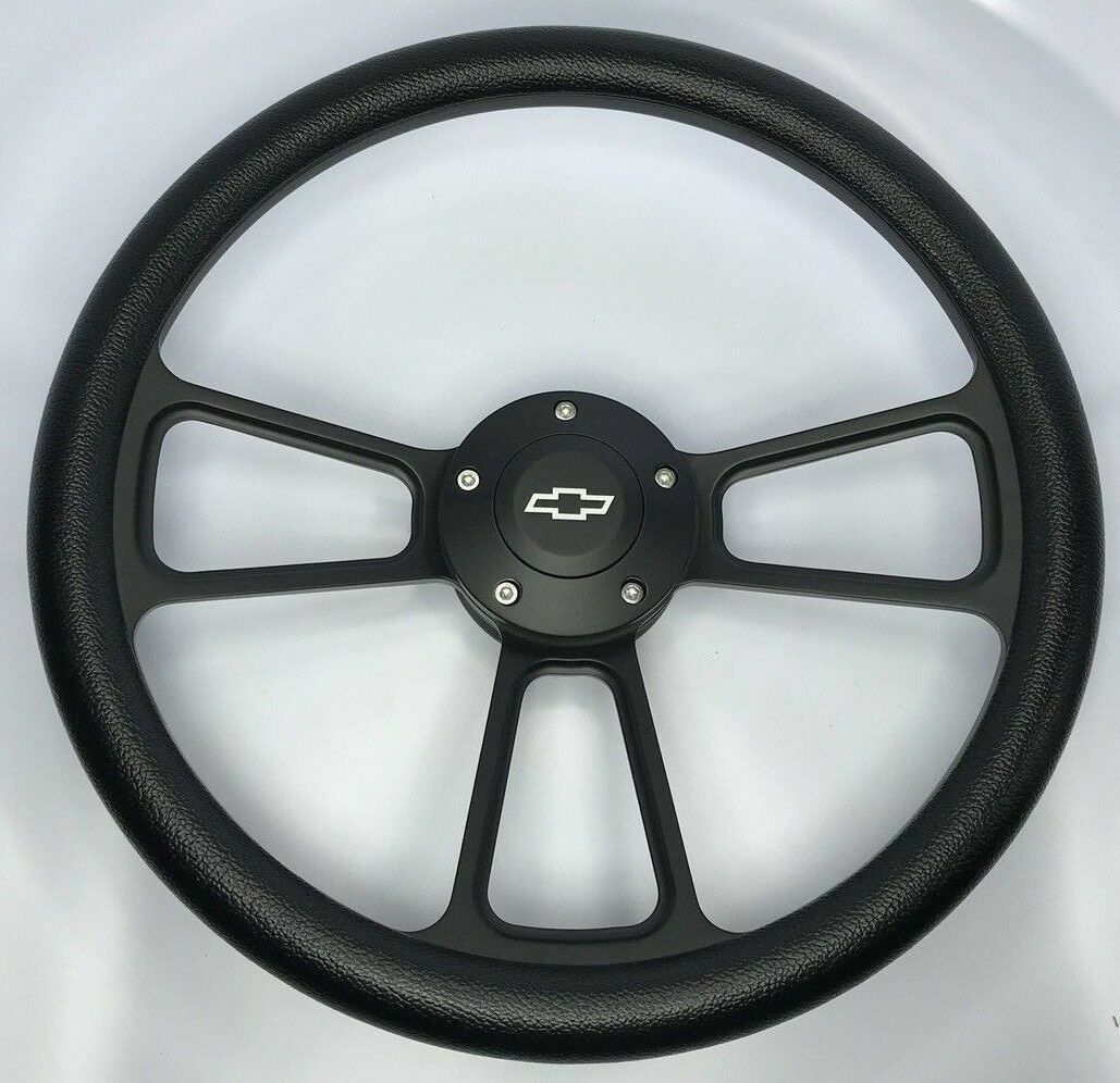 14" Black Billet 3 Spoke Slotted Steering Wheel w/ Chevy Bowtie Horn ...