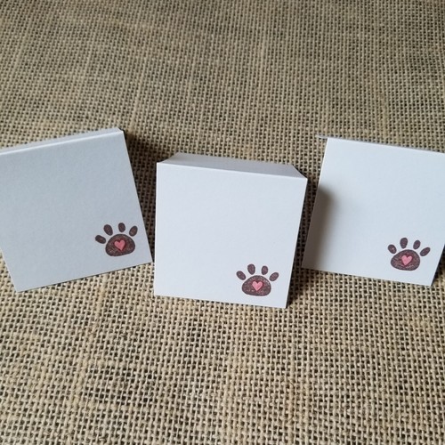 Set of 25 Stamped Paw Print with Red Heart 2x2 Mini Note Cards | eBay