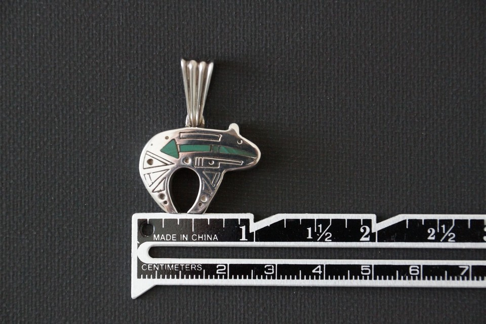 Ray Tracey Knifewing Navajo Sterling Silver Malachite Inlay Bear ...