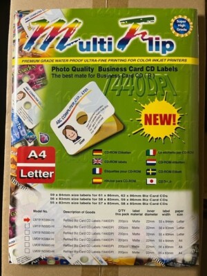 1 PK OF 200 60x86mm Rectangular Business Card CD-R Labels, Photomatte ...