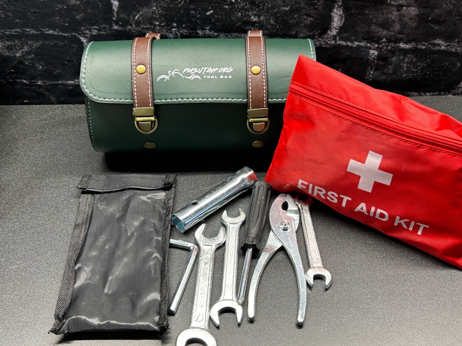 Leather Motorcycle Saddle Bag First Aid Tool Kit Holder Pouch Storage ...