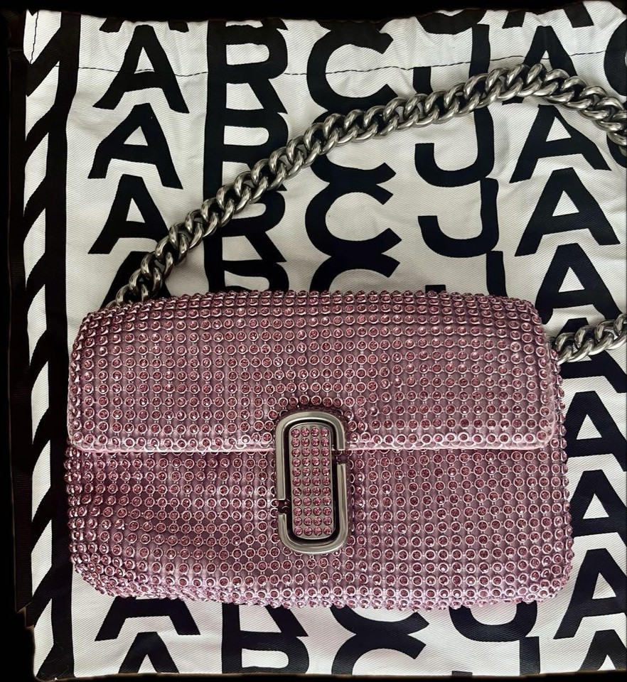 m920 MARC JACOBS Rhinestone Shoulder Bag Pink Chain Flap Magnetic New ...