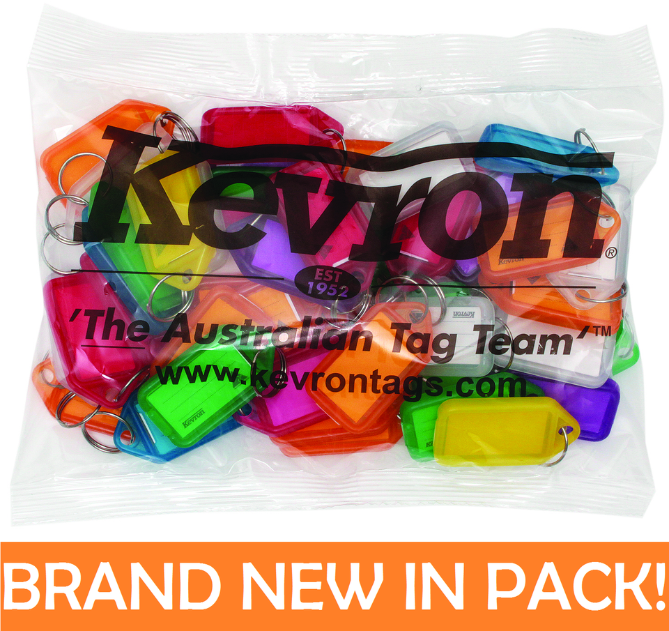 BULK 50x Kevron Key Tags + Paper Inserts Assorted Colours Coloured Key ...