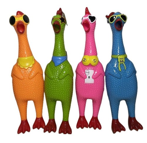 4 Happy Farm 8.6" RUBBER CHICKEN SQUEAK Screaming Sound Squeeze Dog Toy ...