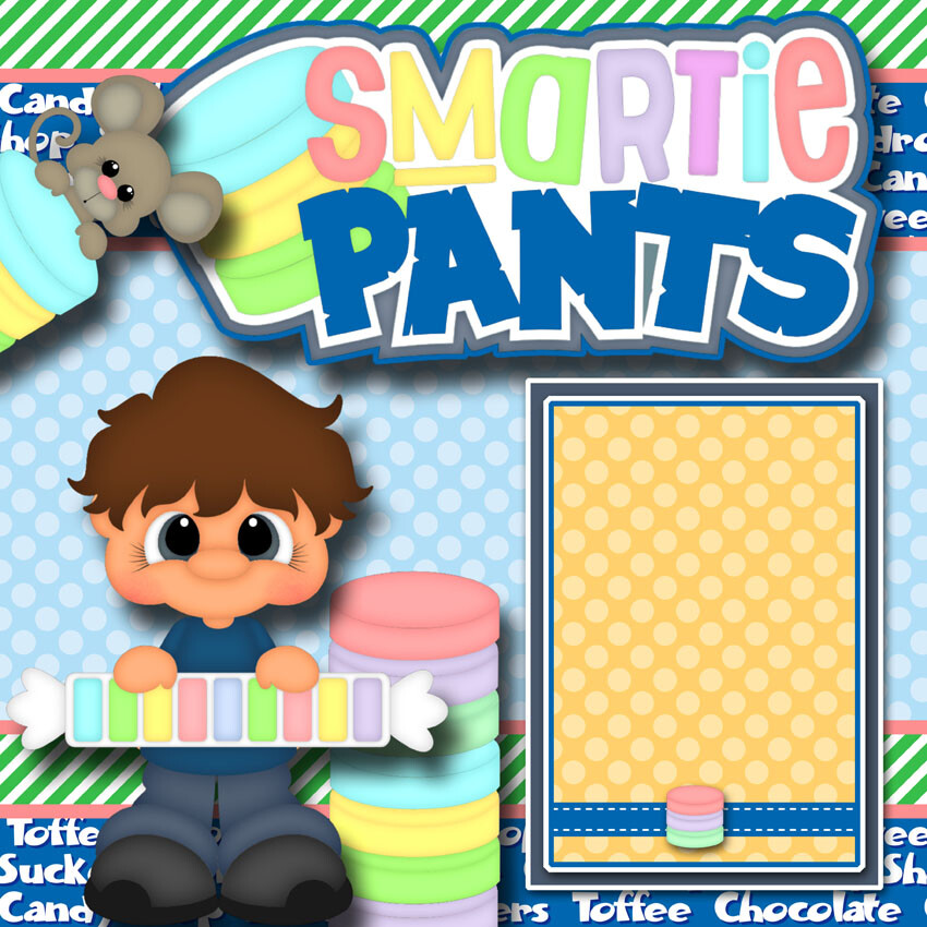SMARTIE PANTS 2 premade scrapbook pages paper printed smarties candy ...