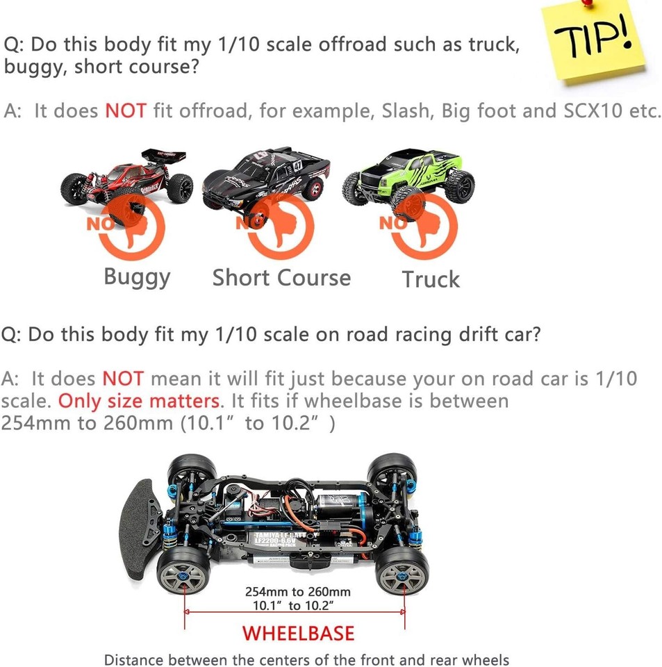 1/10 Scale RC Painted Drift Racing Touring Onroad Car Body Shell 190MM ...