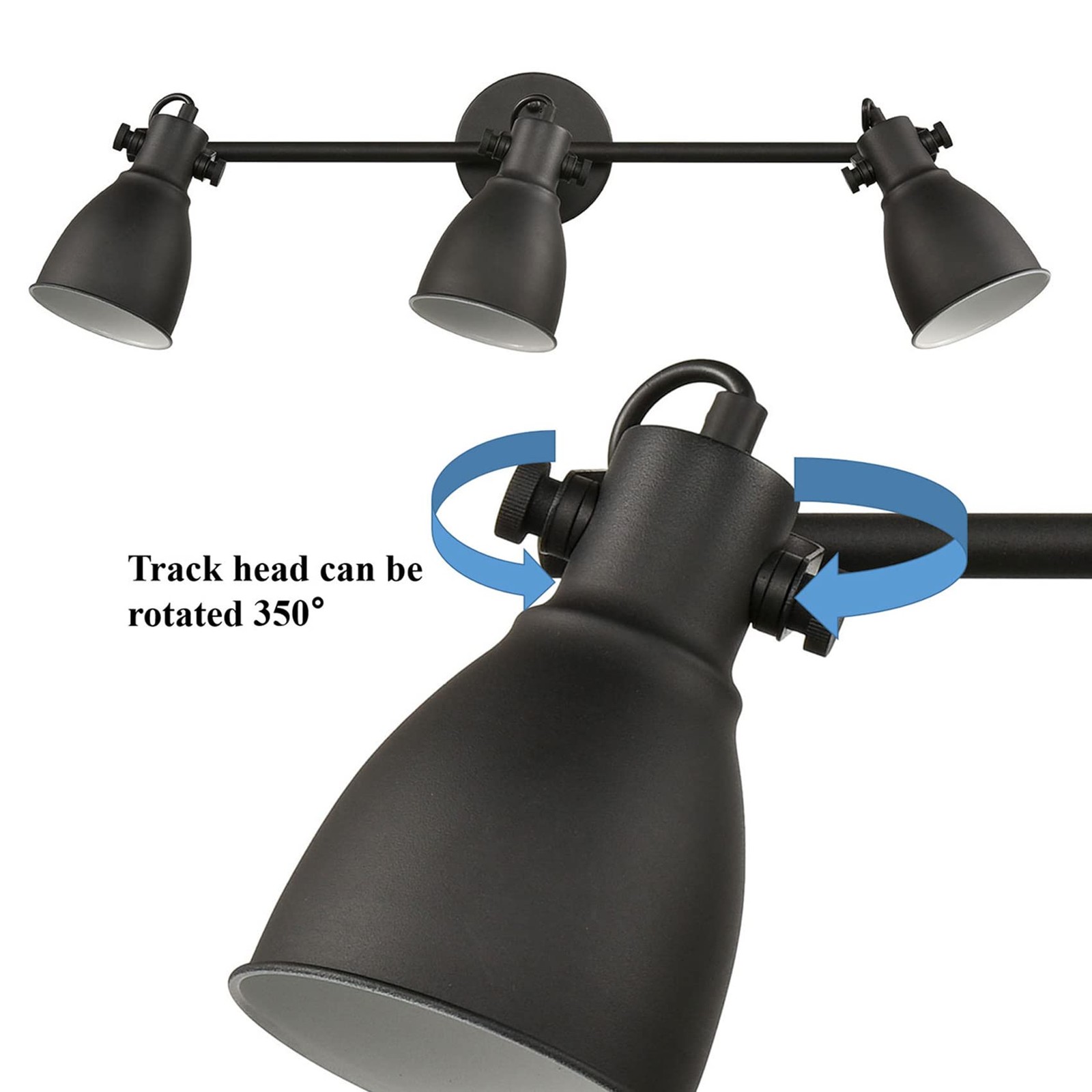 Industrial Wall Sconce Matte Black 3-Light Track Lighting Wall Mount or ...