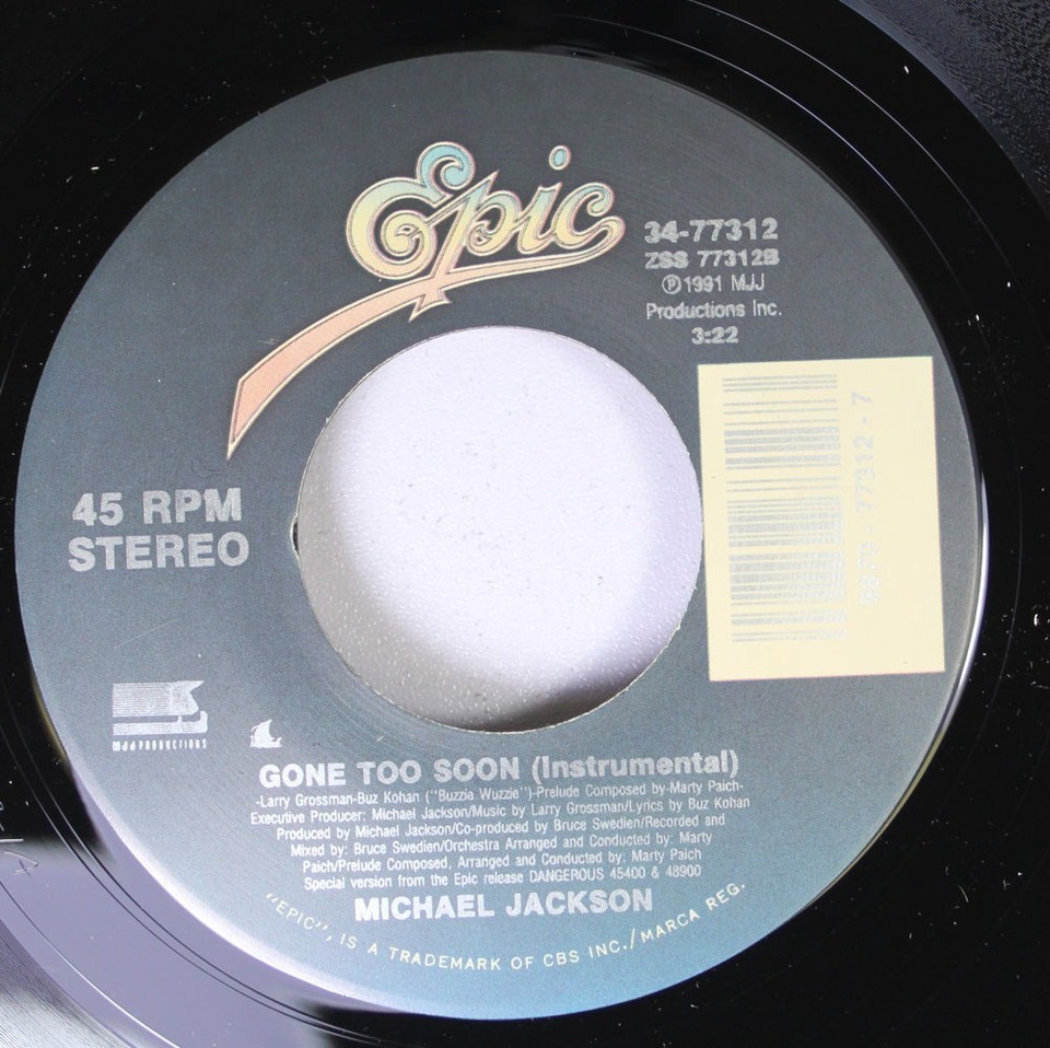 Pop 90'S 45 Michael Jackson - Gone Too Soon / Gone Too Soon ...