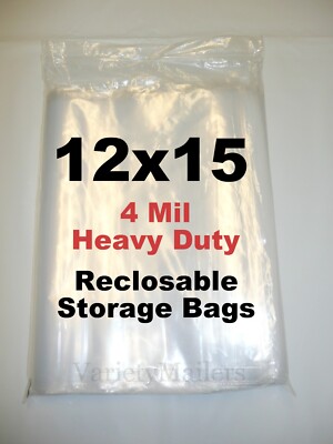 12 Reclosable Storage Bags 12''x 15'' Clear 4 MIL HEAVY DUTY Zip-Top ...