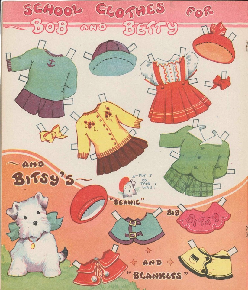 VINTAGE UNCUT 1945 BETTY BOB PAPER DOLLS~SAALFIELD~ORIG SIZE~LASER ...