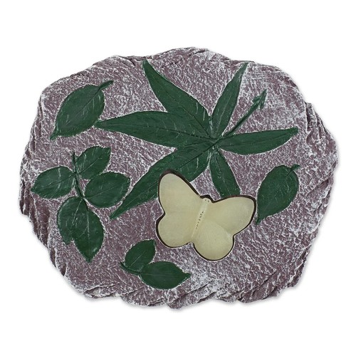 Accent Plus Butterfly Glowing Stepping Stone Leaf Print With Butterfly ...