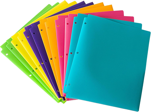 12 Pack Plastic 3 Hole Punch Folders with Two Pockets,Heavy Duty 2 ...