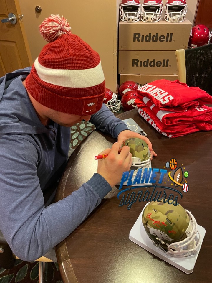 Bumper Pool signed Arkansas Razorbacks UA camouflage mini helmet JSA ...