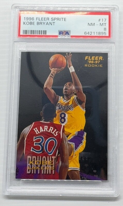 1996-97 Fleer Sprite Kobe Bryant Rookie Card RC #17 PSA 8 NM-MT Lakers ...