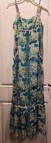 Jessica Simpson Bohemian Cowgirl Dress Teal Green Size L Sundress Large ...