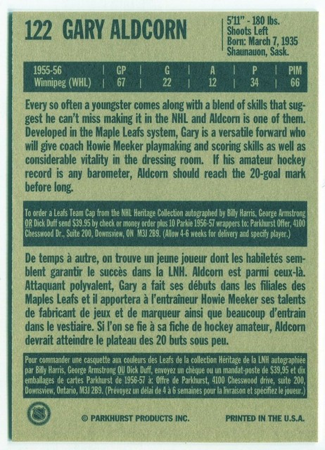 1994 Parkhurst 1956-57 Missing Link - #122 Gary Aldcorn for sale online ...