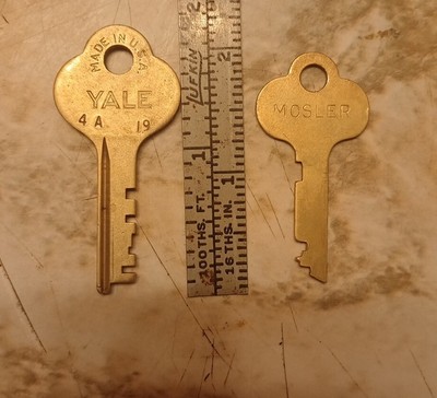 Vintage Old Antique Flat Metal Mosler Safe Deposit Box Key With Yale ...