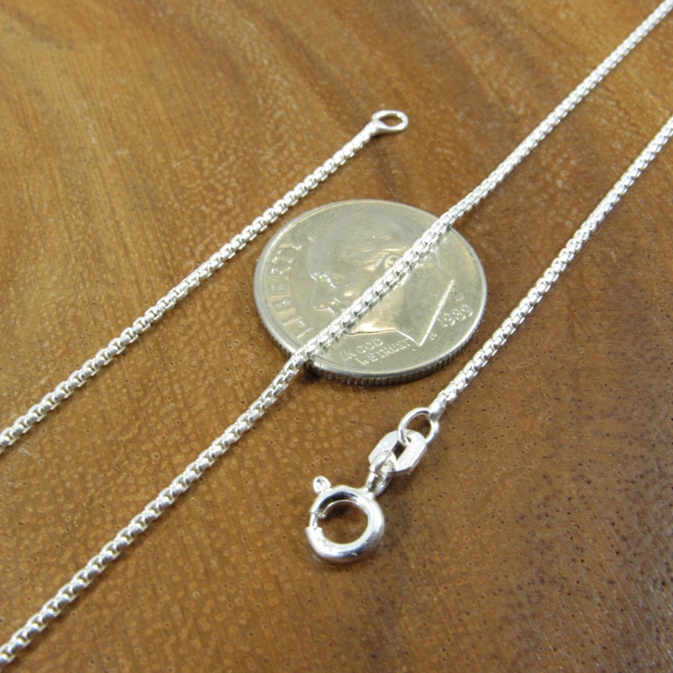 Solid 925 Sterling Silver Italian Unisex Round Box Chain Necklace, Made ...
