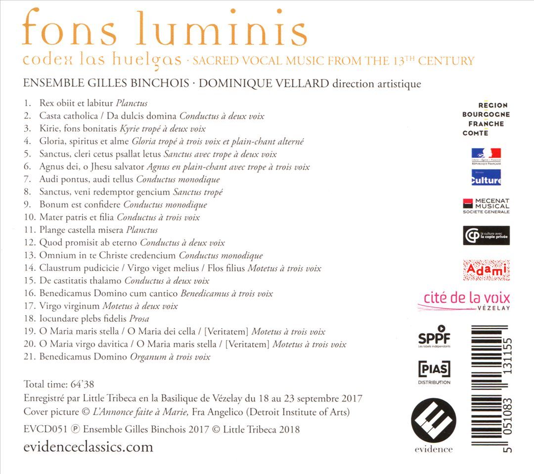 ENSEMBLE GILLES BINCHOIS/DOMINIQUE VELLARD FONS LUMINIS: CODEX LAS ...