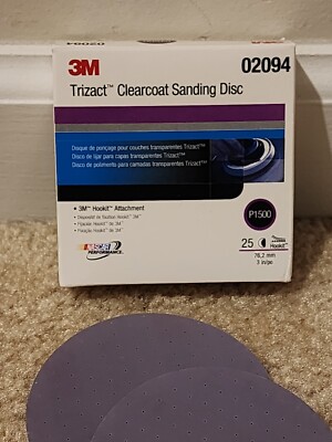 3M Trizact 3" #02094 Hookit P1500 Grit Clear Coat Discs. (3 Discs Per ...