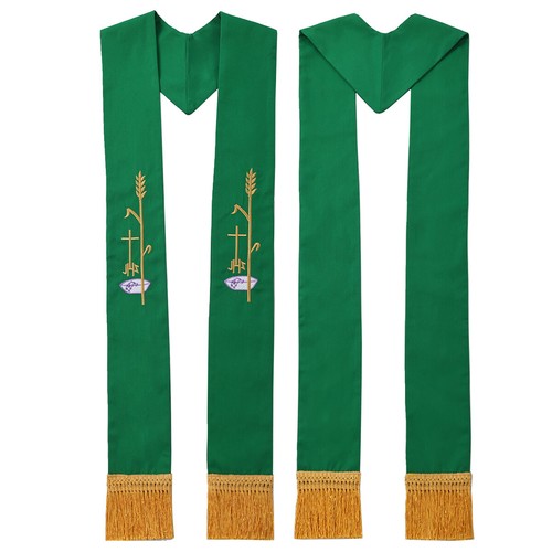 Christian Clergy Green Stole Priest Pastor Stole Cross Wheat Embroidery ...
