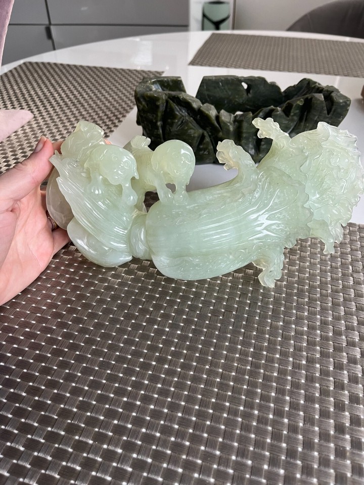 Large Old China Jade Jadeite Carving Chinese Dogs & Cabbage Vegetable Sculpture | eBay