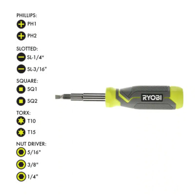 NEW Ryobi Multi-Bit 11in1 Screwdriver Cushion Grip Handle Bits and Nut ...