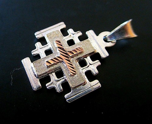 Croix de Jérusalem des Croisés en Argent Sterling et Or de Jérusalem ...