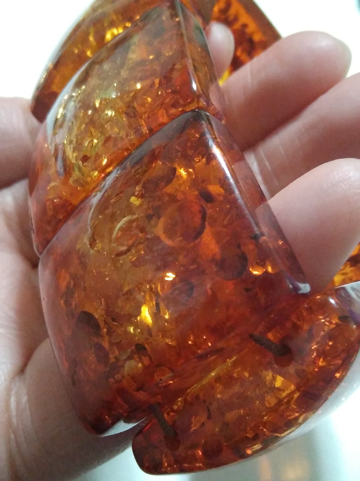 VTG RETRO CHUNKY GLAM Statement FAUX AMBER CRUSH LUCITE Panel STRETCH ...