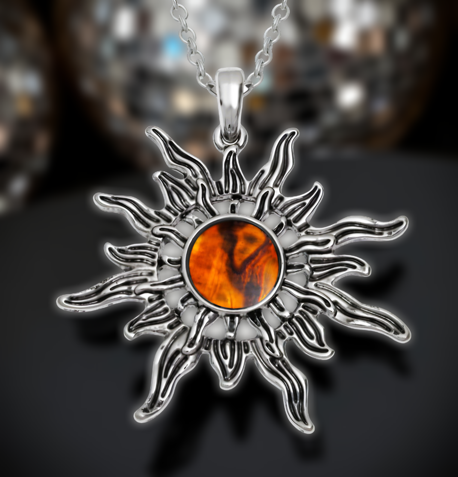 Amber Sun Sterling Silver Necklace 40mm Paua Shell Statement Pendant ...