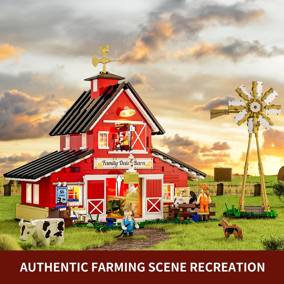 Farm Cow-Barn Lighting Building-Bricks Set - Farm Life Cow Barn House ...