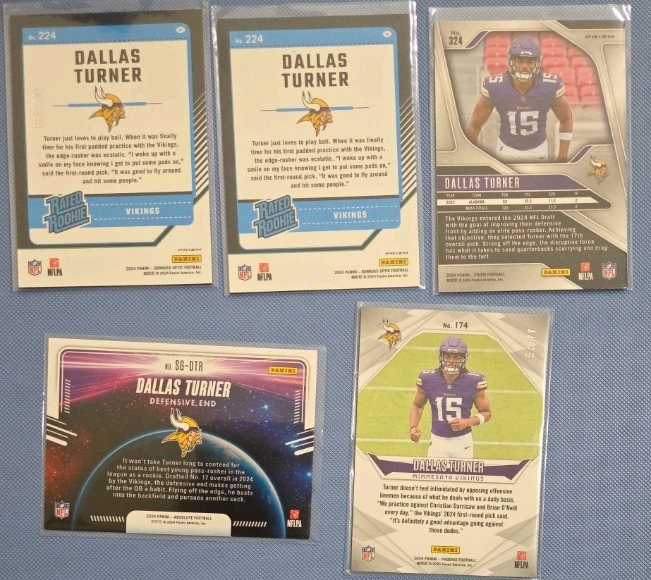 Dallas Turner NFL Football Rookie RC Card Lot🔥Rated Rookie🔥#D🏈 Vikings ...