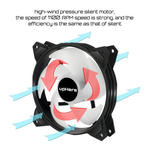 upHere 120mm Silent RGB Case Fan Adjustable Colorful Computer Cooling ...