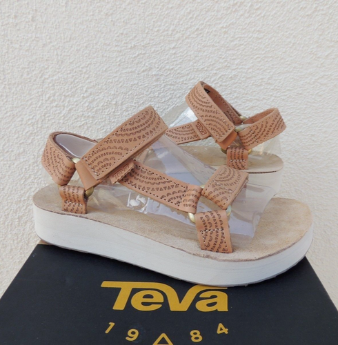 TEVA TAN MIDFORM UNIVERSAL GEOMETRIC LEATHER SANDALS, WOMEN US 10/ EUR ...