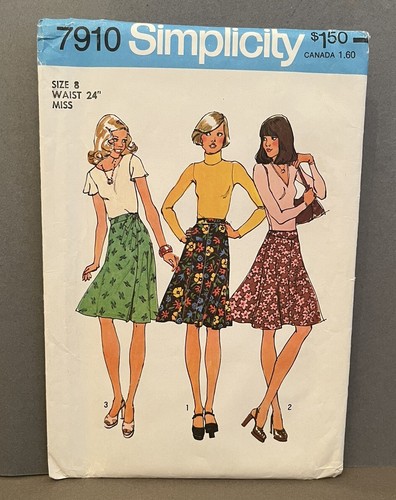 Simplicity Vintage 1977 Sewing Pattern 7910 Misses’ Size 8 Skirts ...