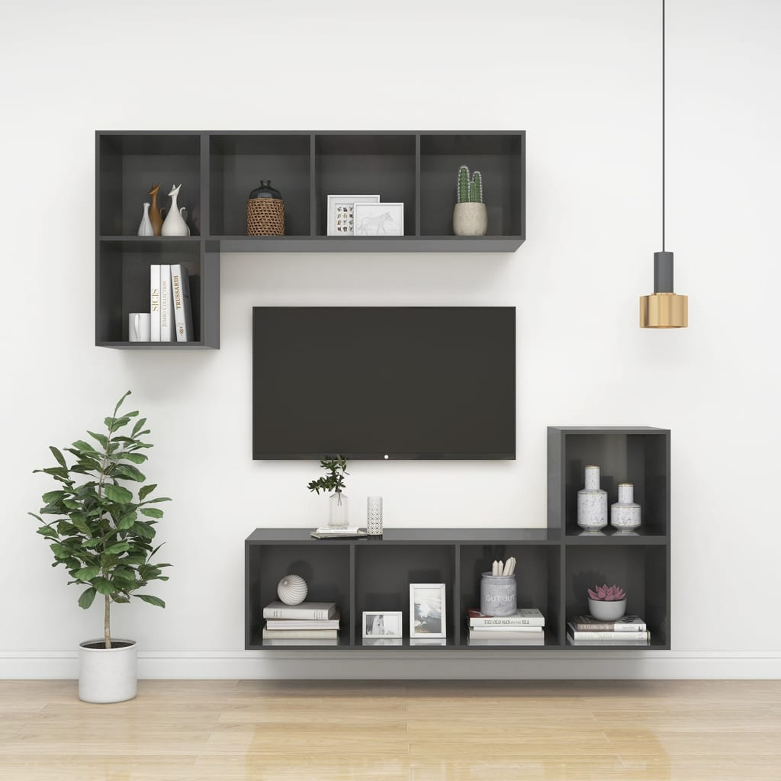 Tidyard 2 Piece Wall Mounted Storage Cabinet Chipboard Display Stand ...