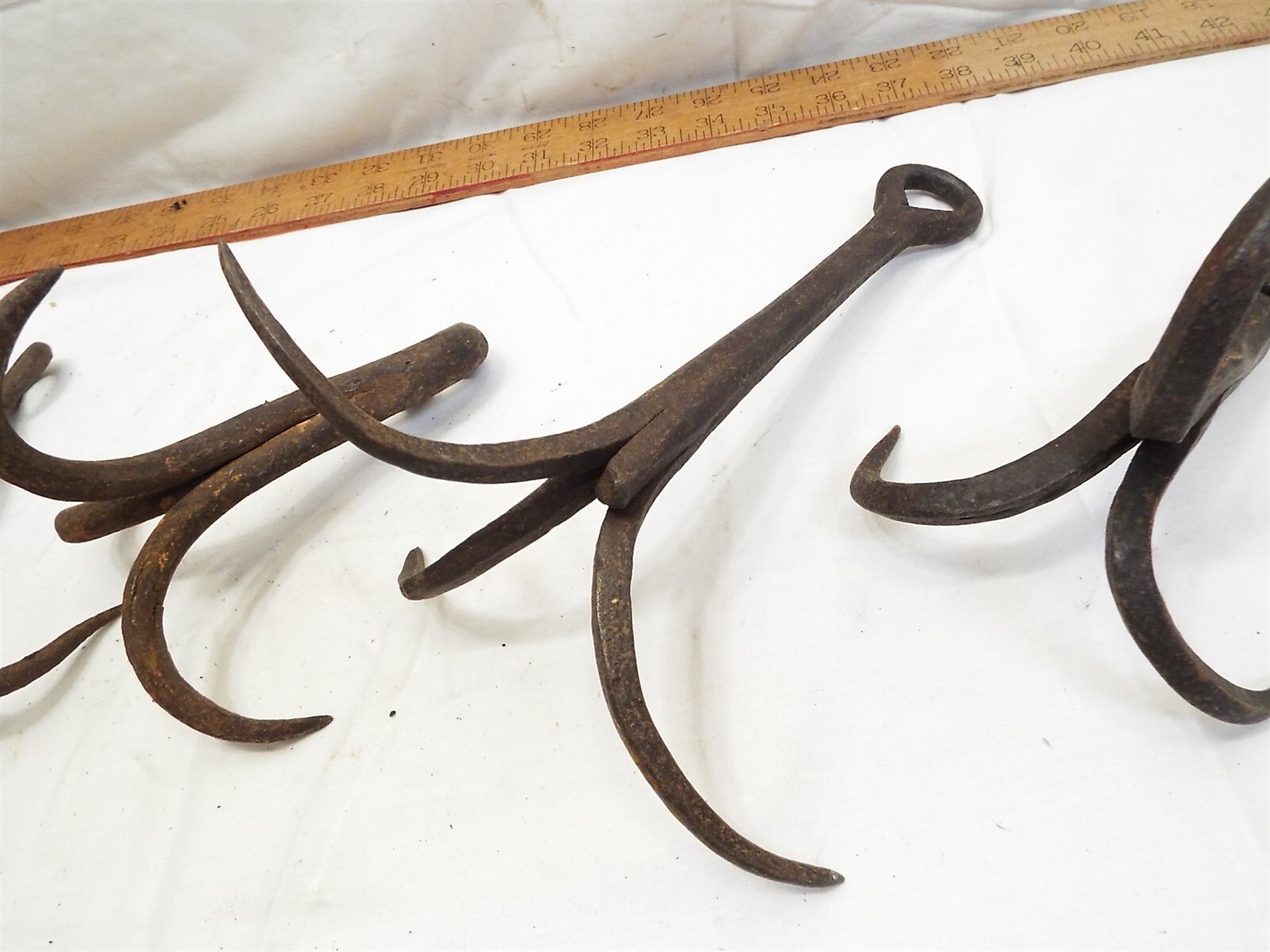 Antique Blacksmith Hand Forged Fishing Grappling Hooks Treble Meat ...