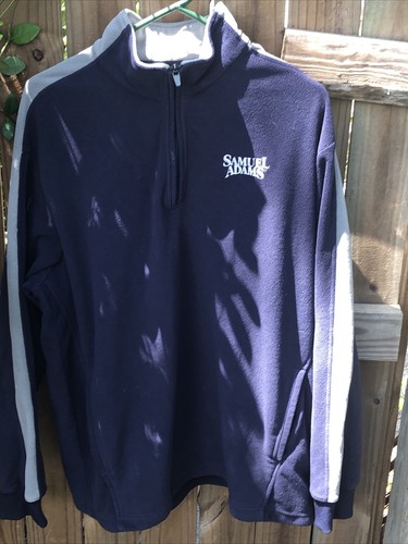 Samual Adams Beer 1/4 Zip Fleece Pullover Sweater Pockets Blue Mens XL ...
