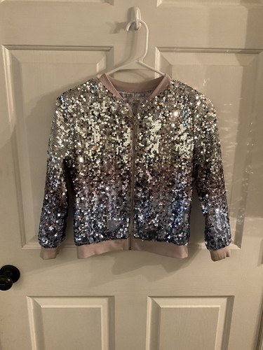 D.Signed Disney Sequined L/sleeve Full Front Zip Jacket.silver/blue LNC ...
