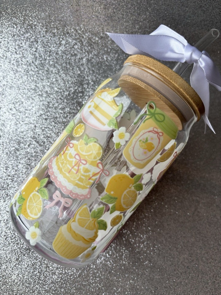 Lemon Glass Cup Tumbler- Coquette Cottagecore Lemon Drinking Glass ...