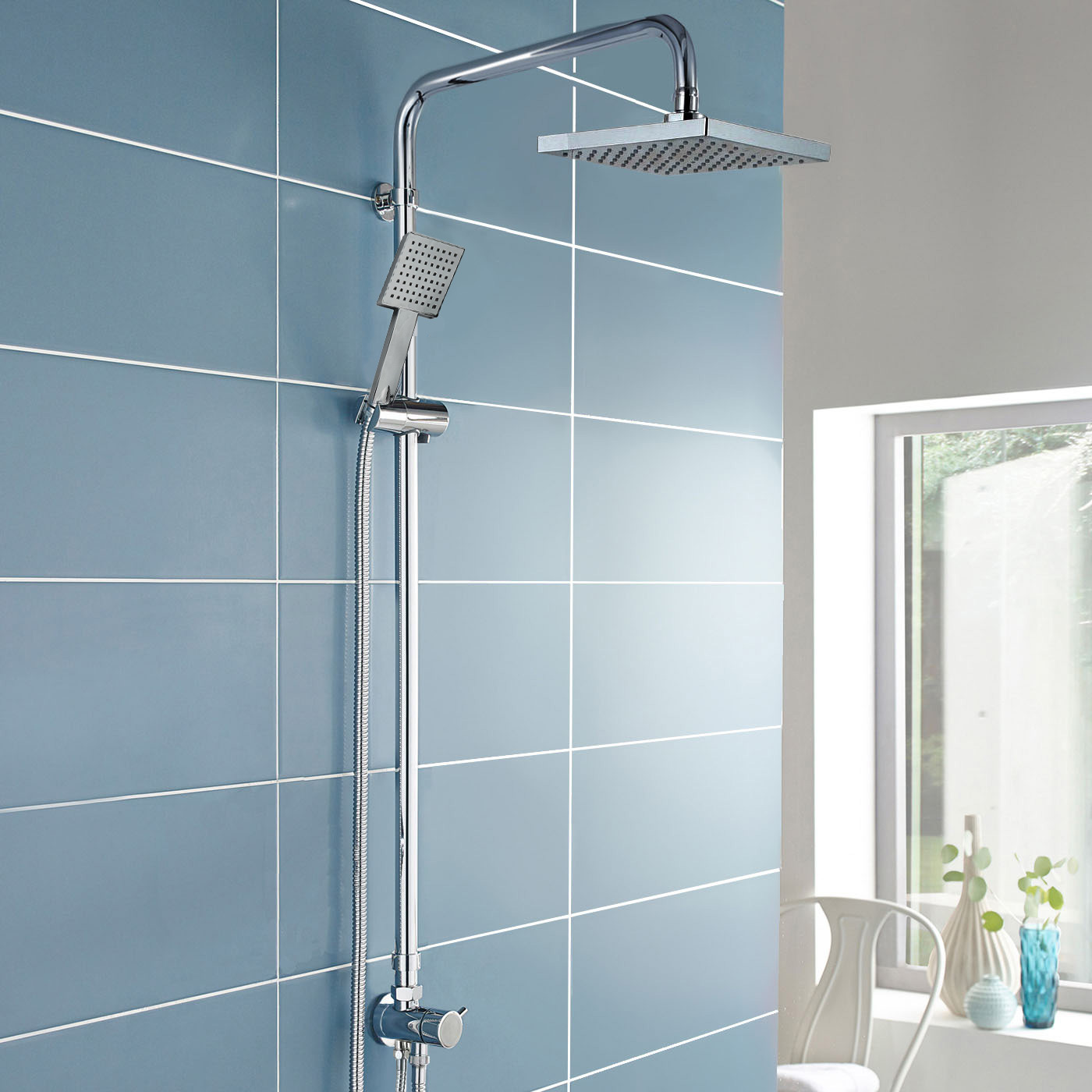 MODERN ROUND/SQUARE BATHROOM SHOWER HEAD MIXER TAP BAR HOSE SET RISER ...