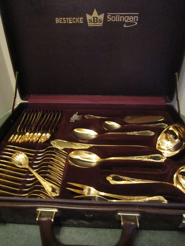 Bestecke Solingen 23/24 Karat Gold Flatware Service for 12 w/Case W ...