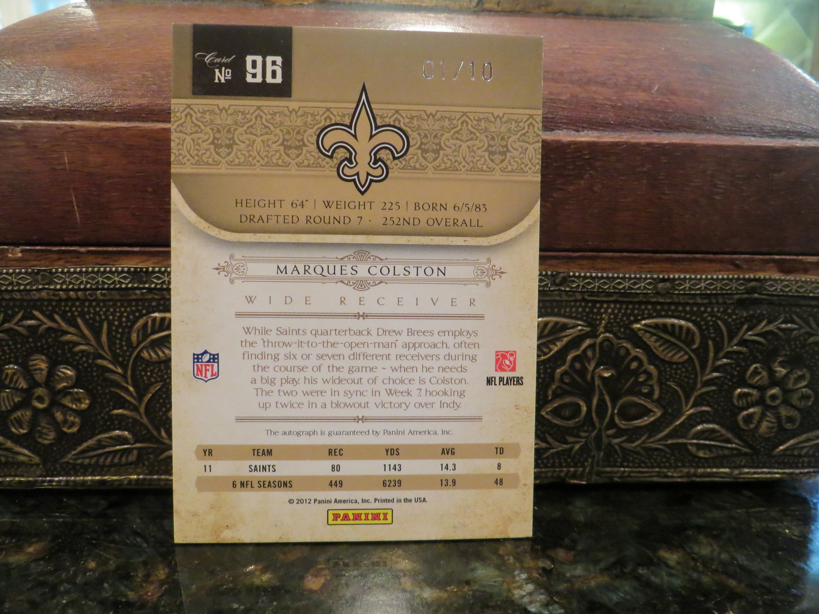 National Treasures Century Black Autograph Saints Marques Colston 01/10 ...