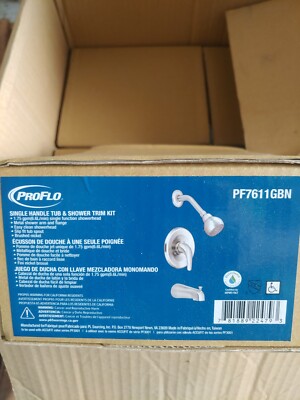 ProFlo Single Handle Tub & Shower Trim Kit Brushed Nickel PF7611GBN NEW ...
