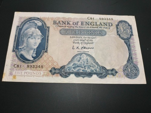 BRITANNIA BLUE - Bank of England Five Pounds Note LK O'Brien - 5 pounds ...