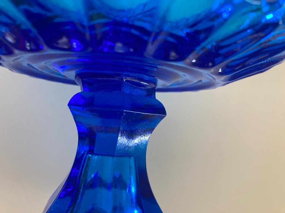 Fenton Colonial Blue Glass Thumbprint (Argus) Compote with Lid Flint ...
